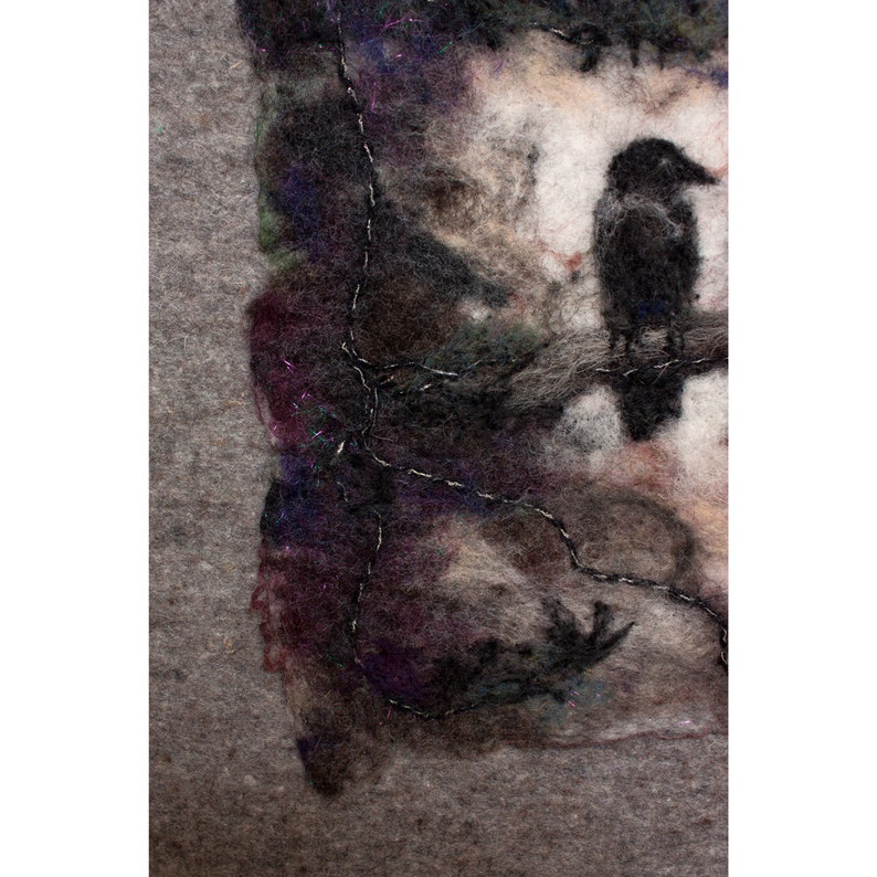Felted Painting Three Crows on a Branch Wall Hanging - Etsy