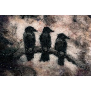Felted Painting Three Crows on a Branch Wall Hanging - Etsy