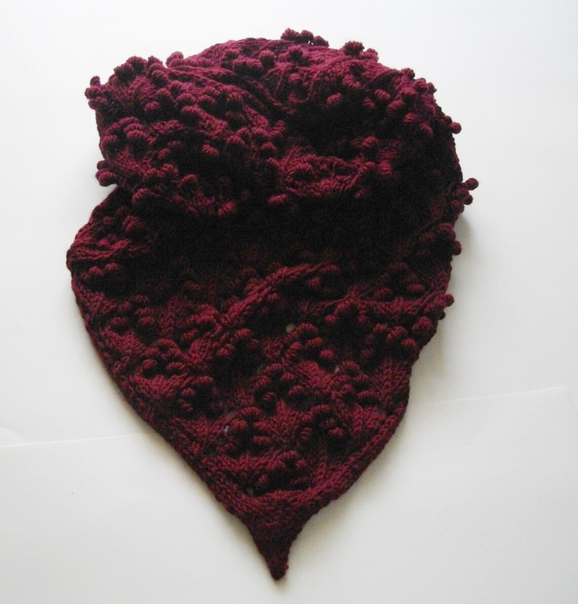 Triangular Shawl Textured Burgundyhandknit Shawlchunky - Etsy