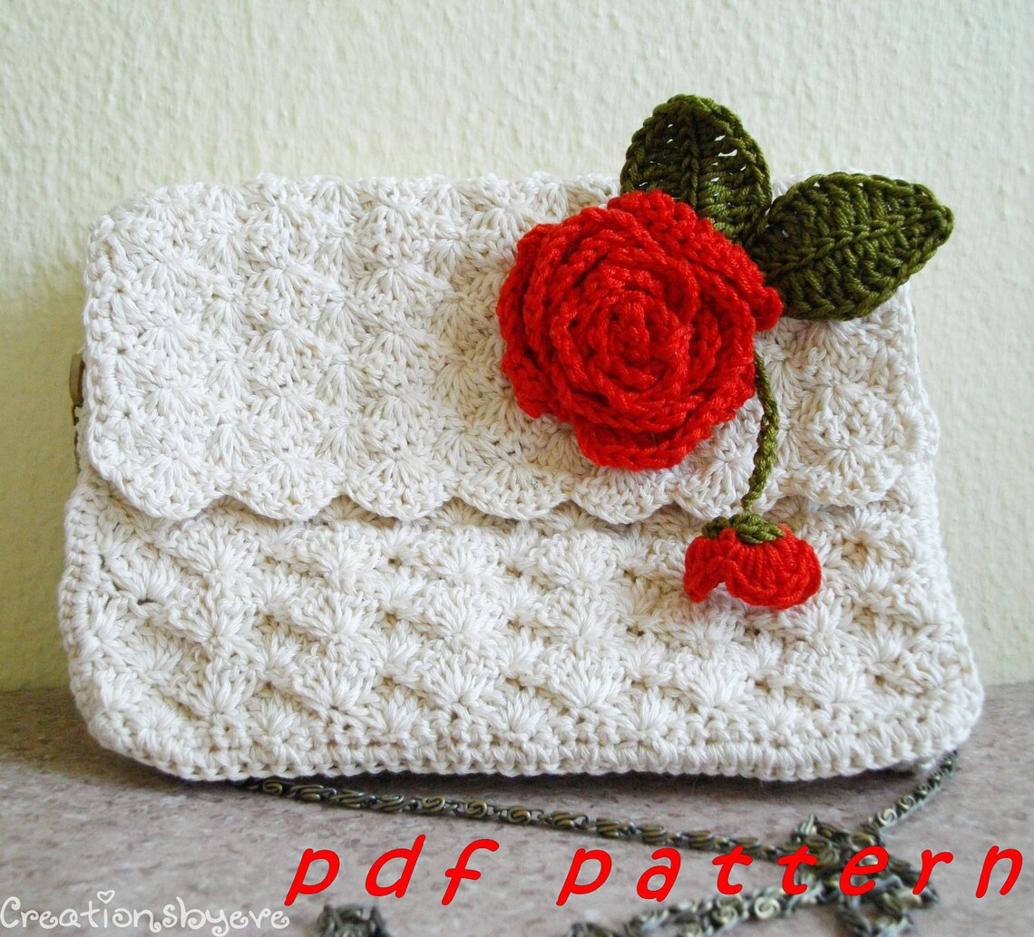 Ecru Crochet Purse With Rose Embellishment PDF Pattern - Etsy