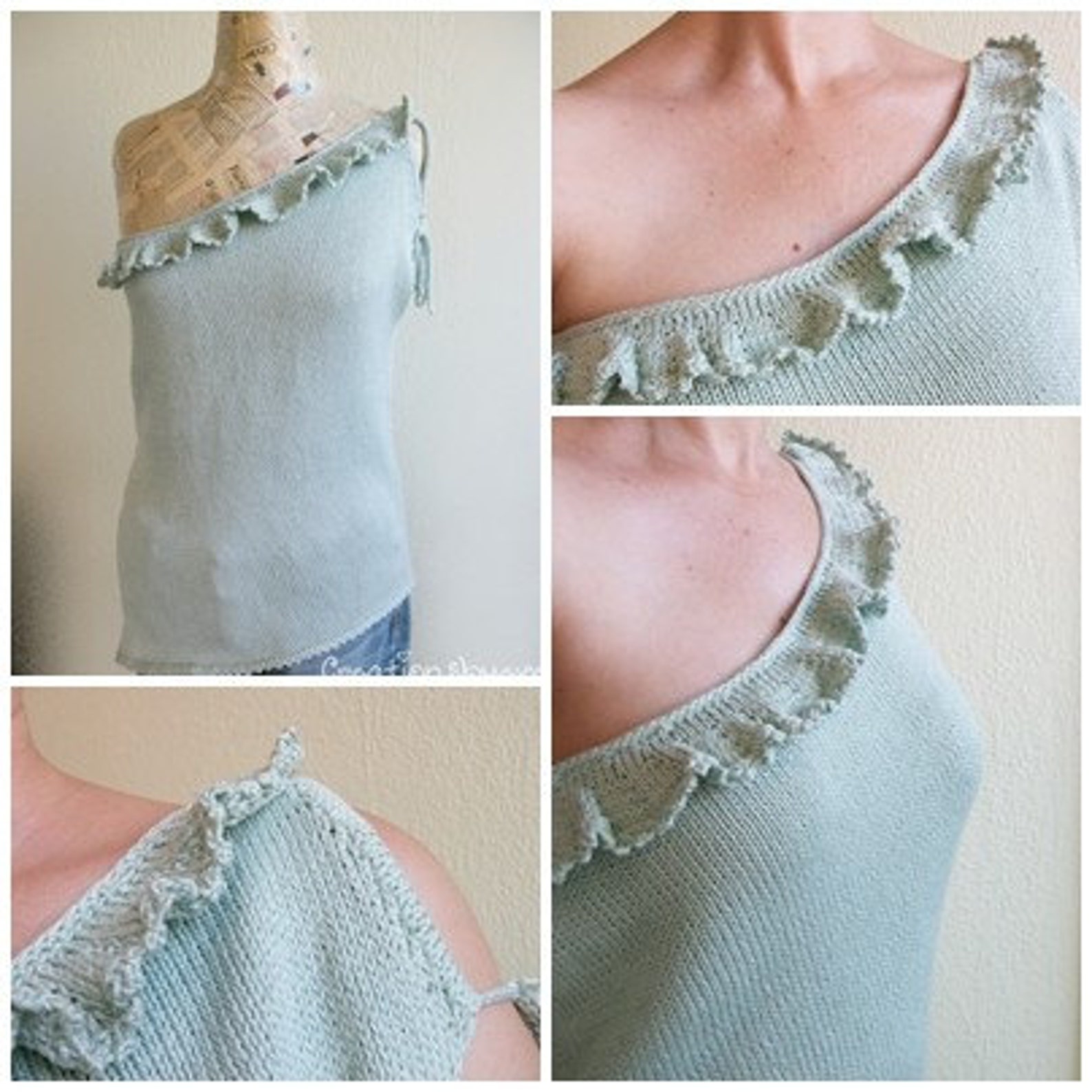 Assymetrical One Shoulder Knit Top in Pastel Mint,oversized Sweater ...