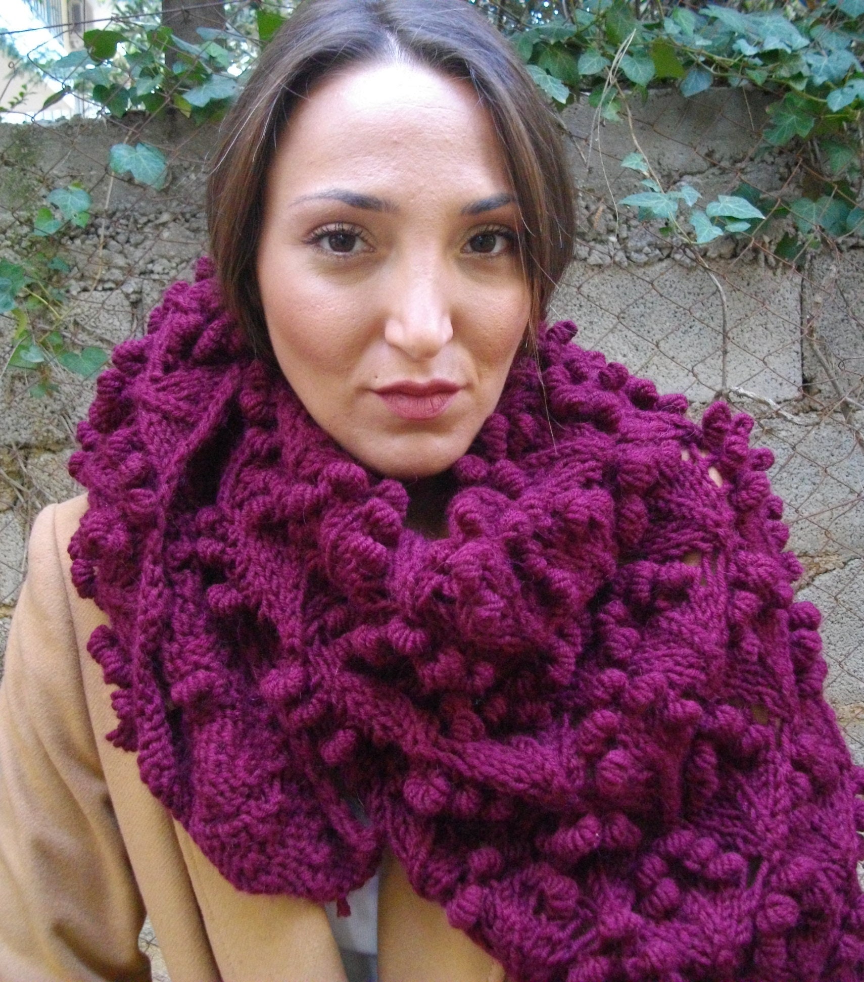 Triangular Shawl Textured Burgundy,handknit Shawl,chunky Shawl ...