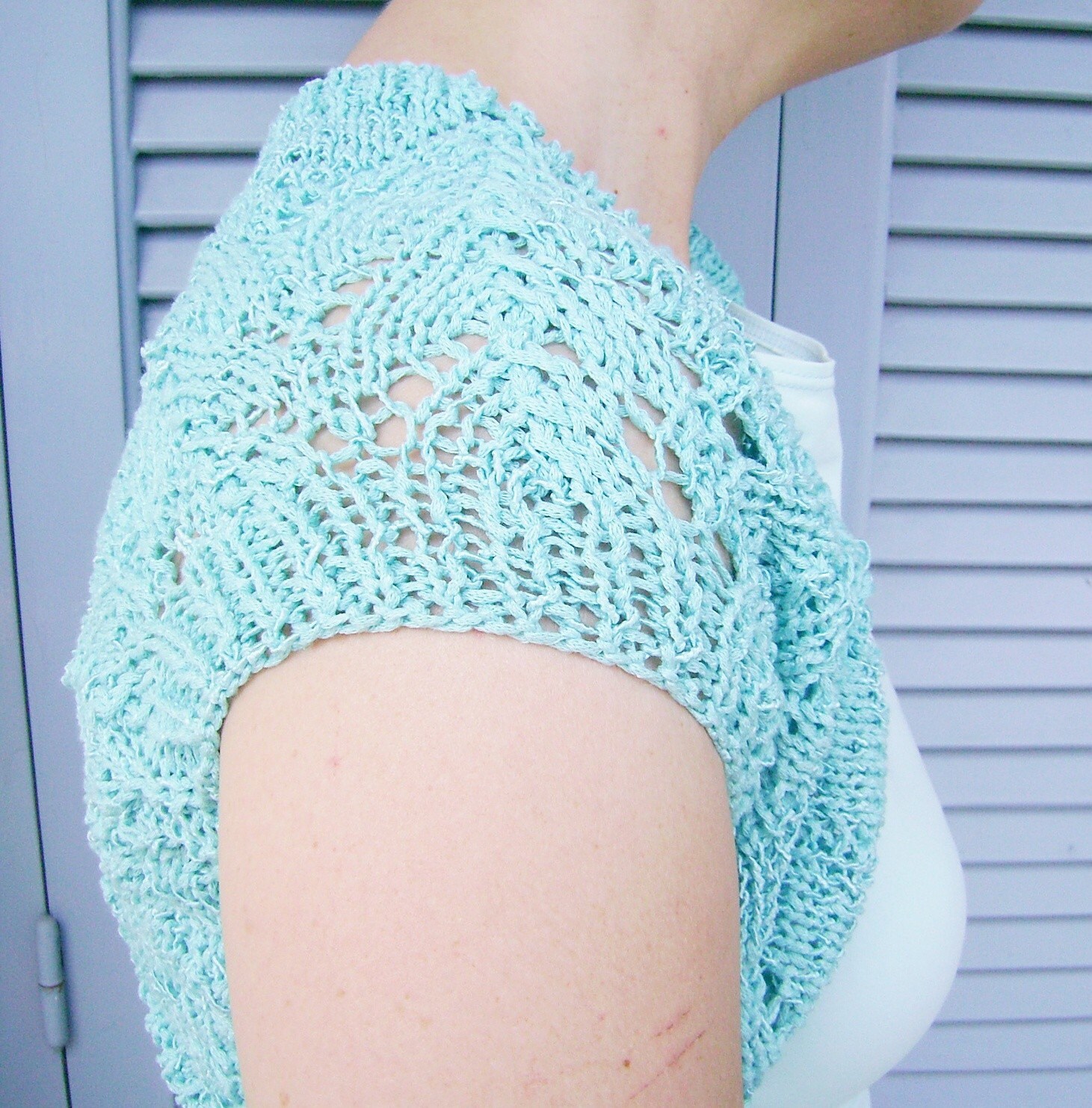 Turquoise Shrug, Knitted Shrug, Summer Shrug Bolero,lace Pattern ...