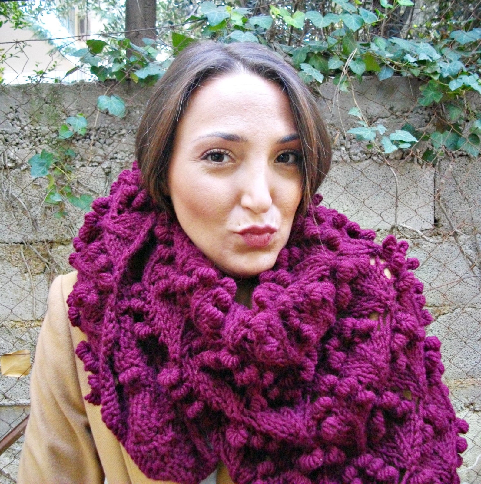 Triangular Shawl Textured Burgundy,handknit Shawl,chunky Shawl ...