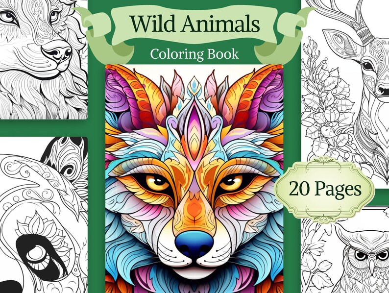 Animal Coloring Pages, Adults and Kids Coloring Book Gifts, Digital ...