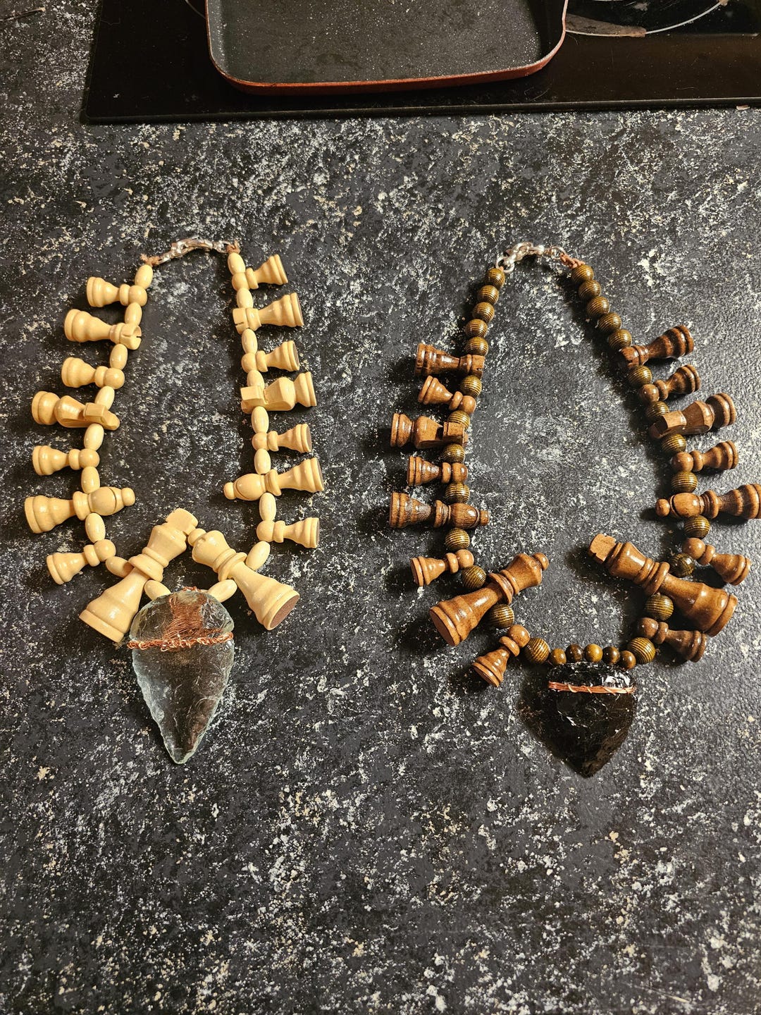 KNAPPED Glass and Starry Night Obsidian Chess Necklace Set. - Etsy