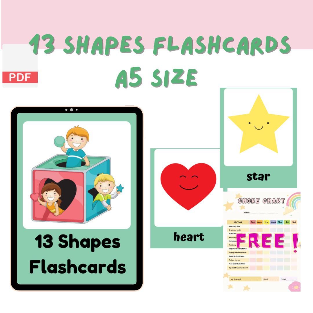 13 Shapes Flashcards + Bonus Chore Chart for Kids – A5 Printable PDF ...