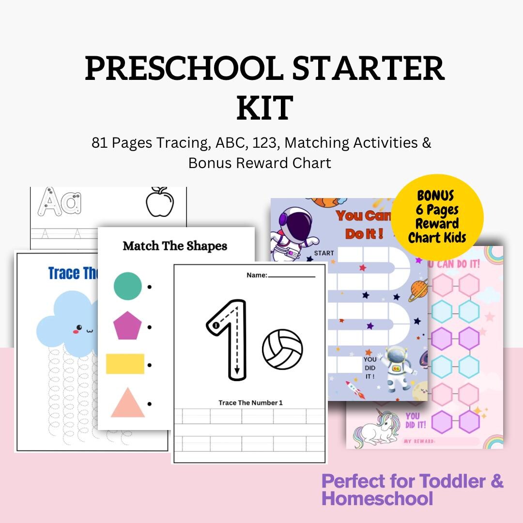 81- Pages Preschool Starter Kit PDF Printable – ABC 123 Tracing, Shapes ...