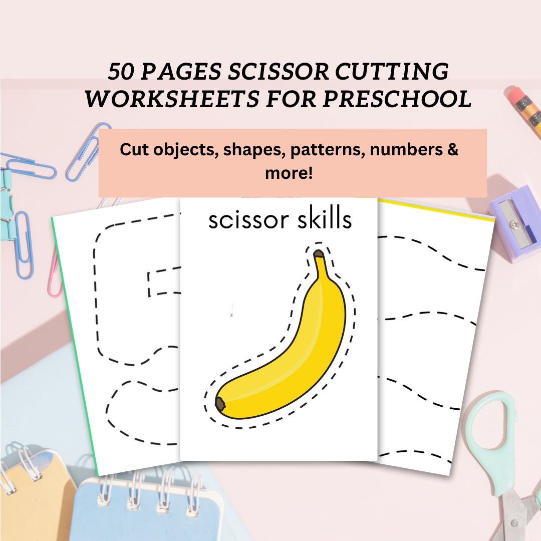 50 Pages Scissor Skills Cutting Worksheets – Cut Objects, Lines, Shapes ...