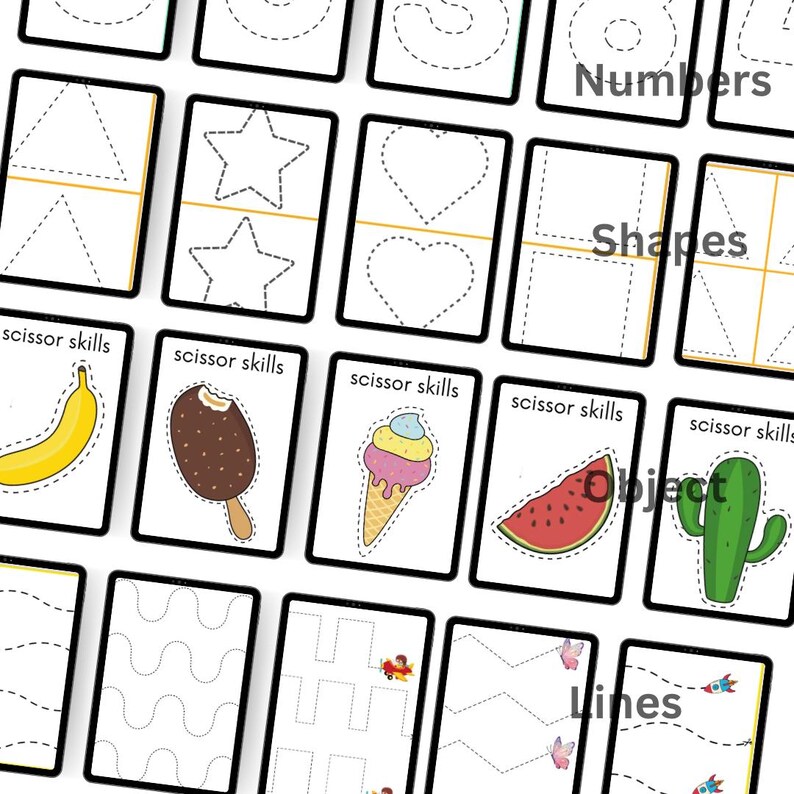 50 Pages Scissor Skills Cutting Worksheets – Cut Objects, Lines, Shapes ...