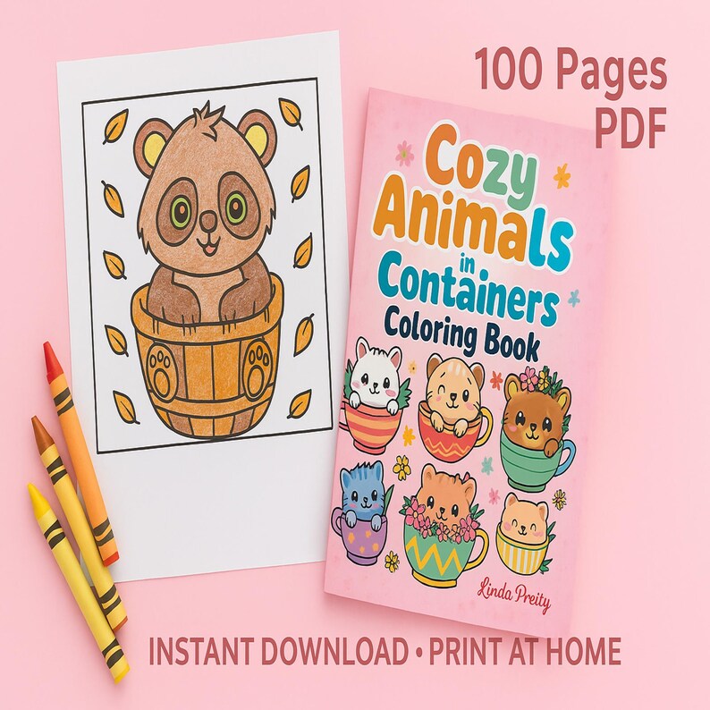 100 Pages Cute Animal Coloring Book for Kids – Cozy Creatures in ...