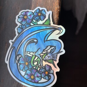 Blue Dragon Sticker Floral Dragons Art Fun Mirror Metallic Dragon ...