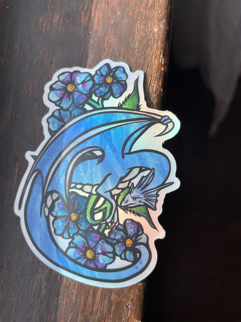 Blue Dragon Sticker Floral Dragons Art Fun Mirror Metallic Dragon ...