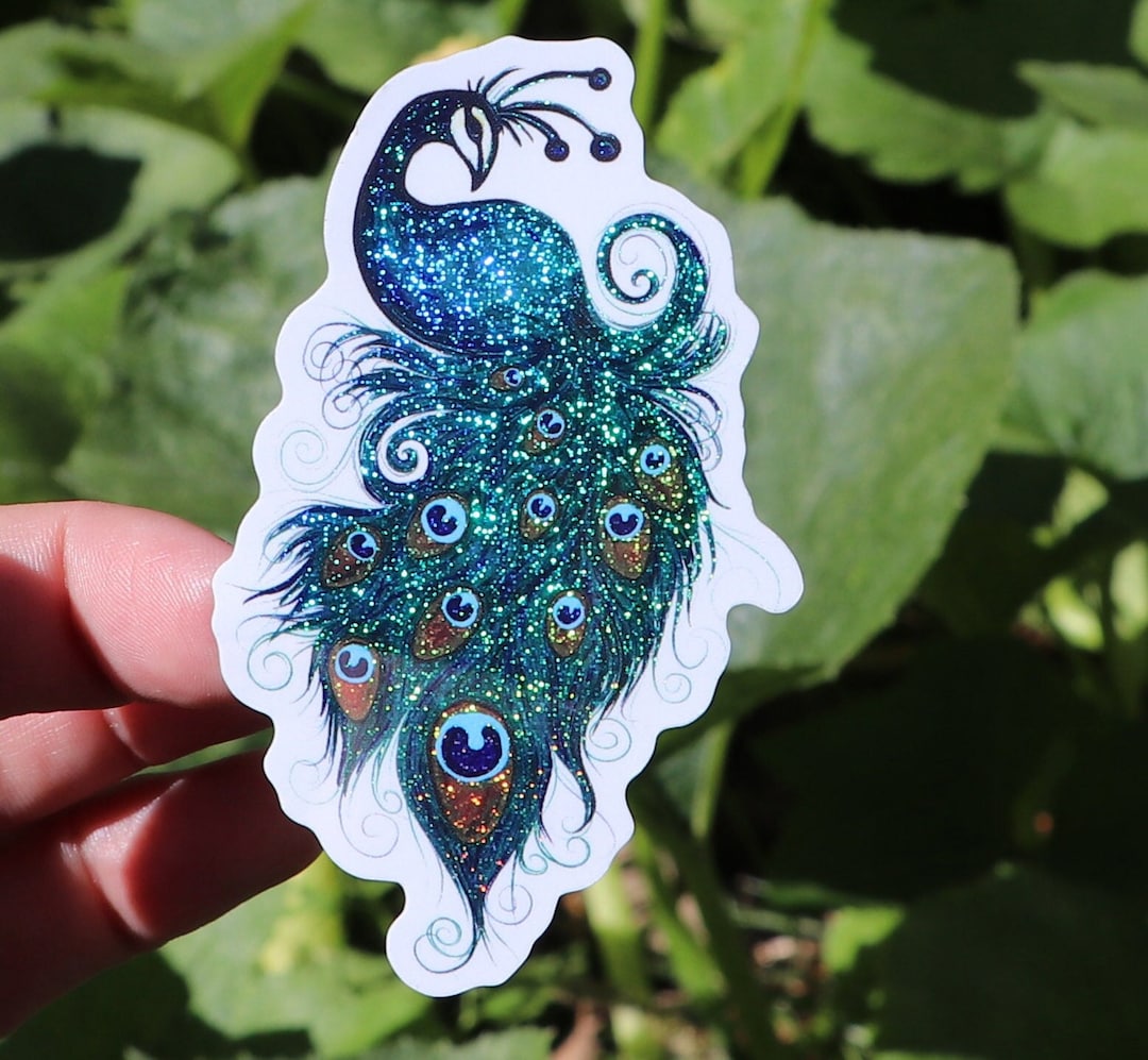 Peacock Pixie Sparkle Stickers Art by Lacy Chenault Glitter Peacocks - Etsy