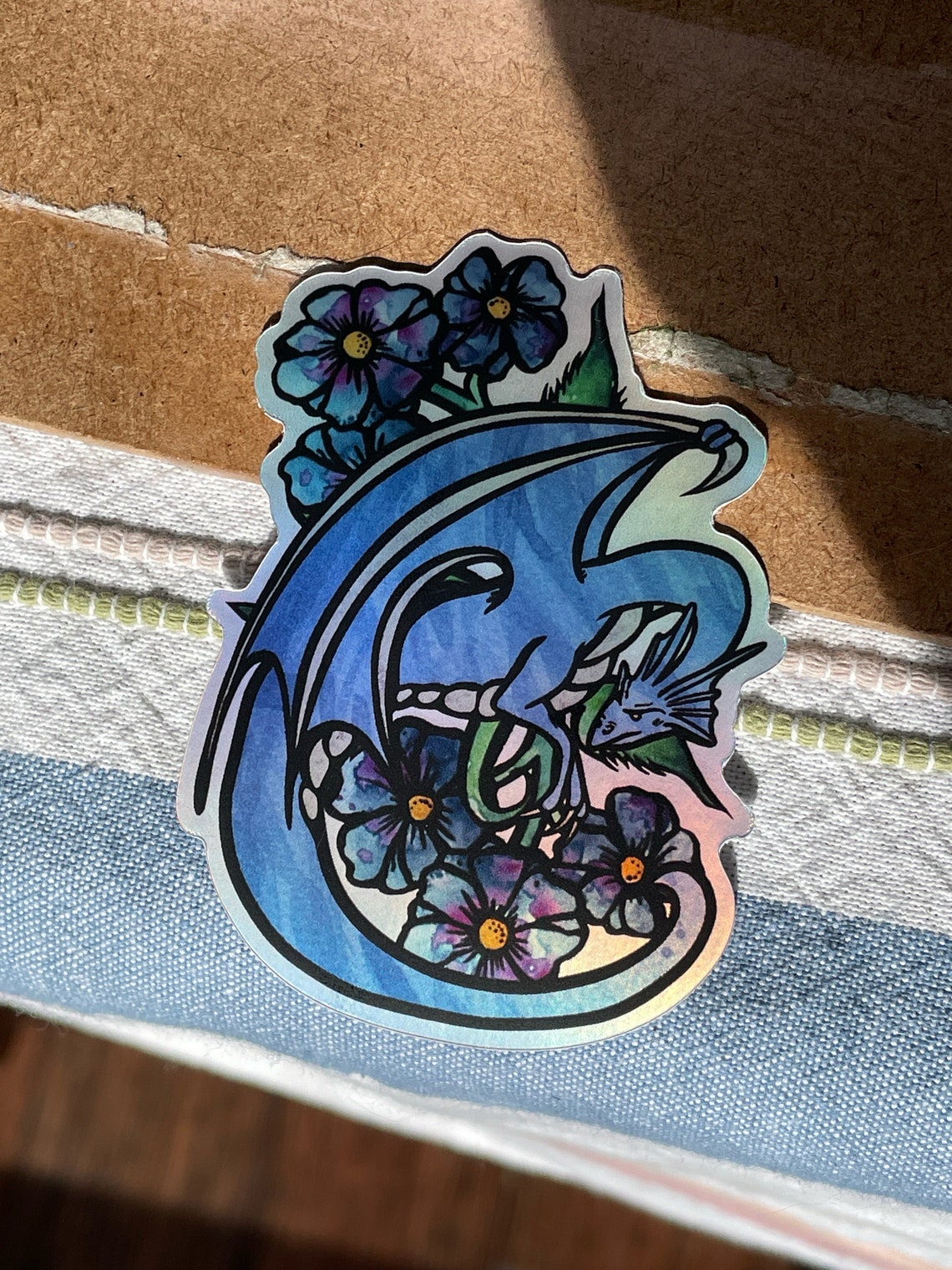 Blue Dragon Sticker Floral Dragons Art Fun Mirror Metallic Dragon ...