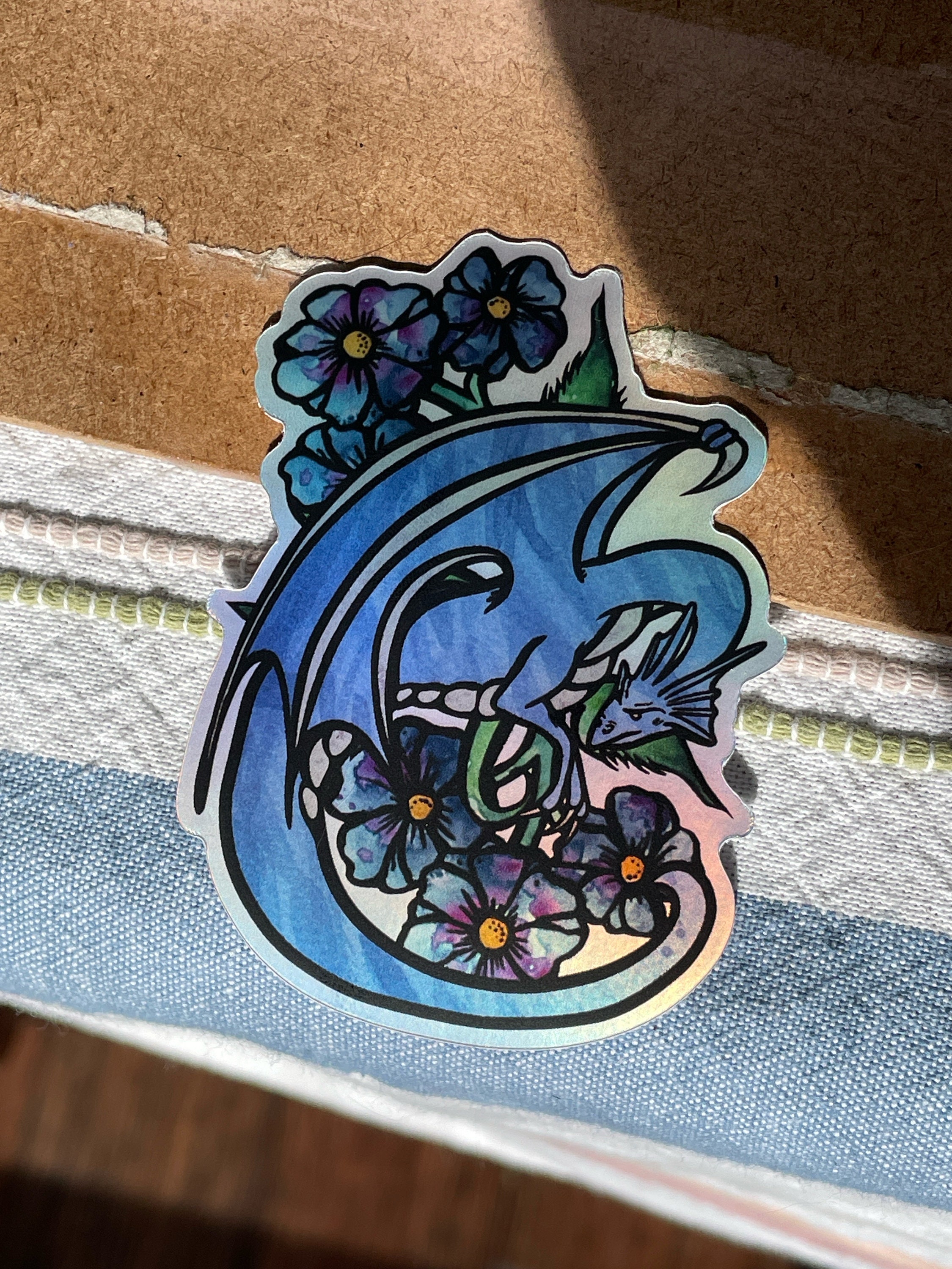 Blue Dragon Sticker Floral Dragons Art Fun Mirror Metallic Dragon ...