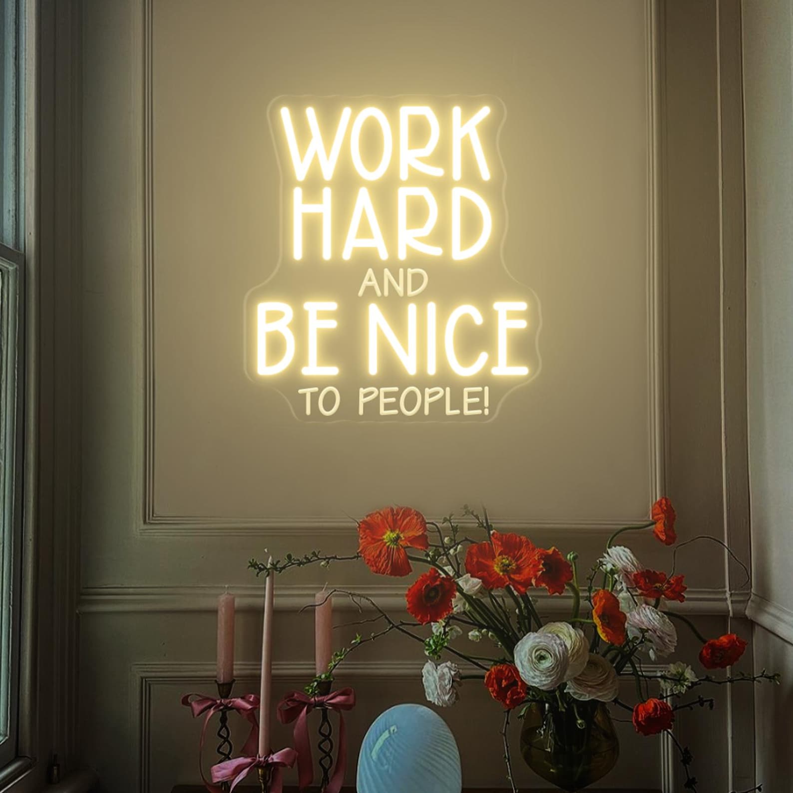 Work Hard & Be Nice to People Neon Sign, Positive Quote Neon Light ...