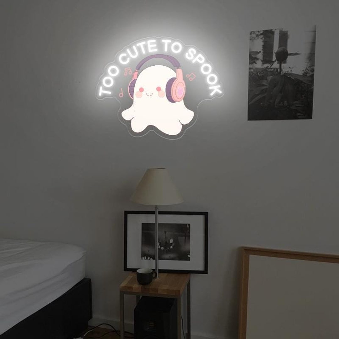 Too Cute to Spook Neon Sign| Cute Ghost With Headphones| Music Lover ...