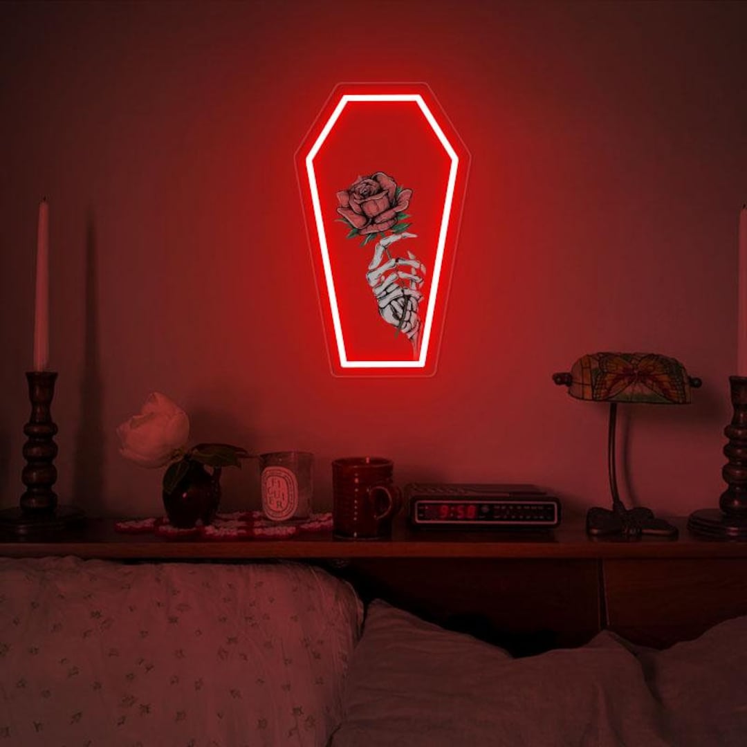 Rose Skeleton Coffin Neon Sign| Gothic Room Decor Sign| Haunted Mansion ...