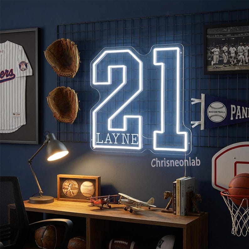 Custom Name & Sport Number Neon Sign| Personalized Jersey Number Sign ...