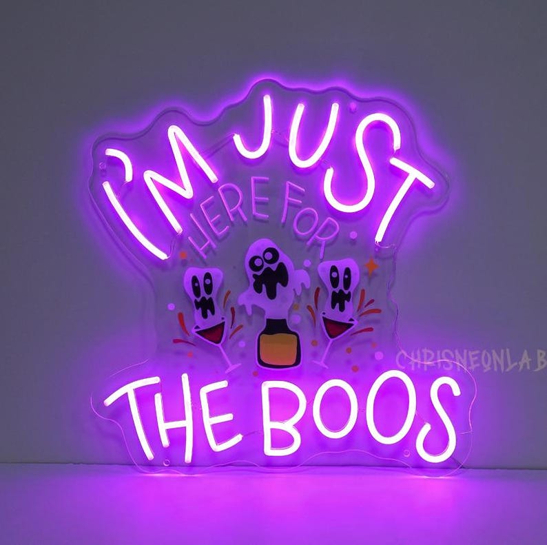Here for the Boos Neon Sign| Cute Ghost & Wine Neon Sign| Funny Bedroom ...