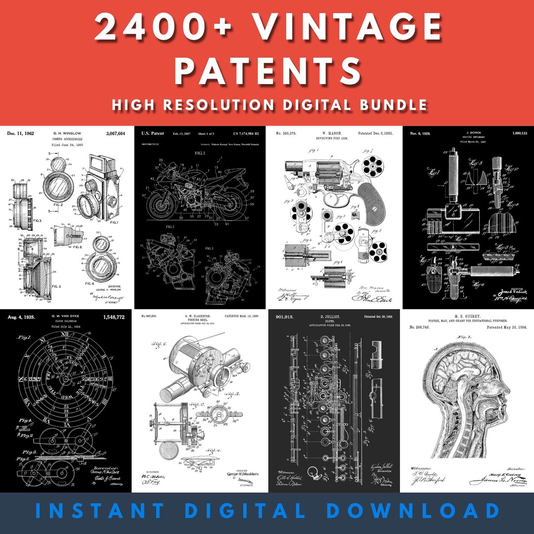 Retro Engineering Patent Prints Bundle – 2400+ High-res Digital Posters ...