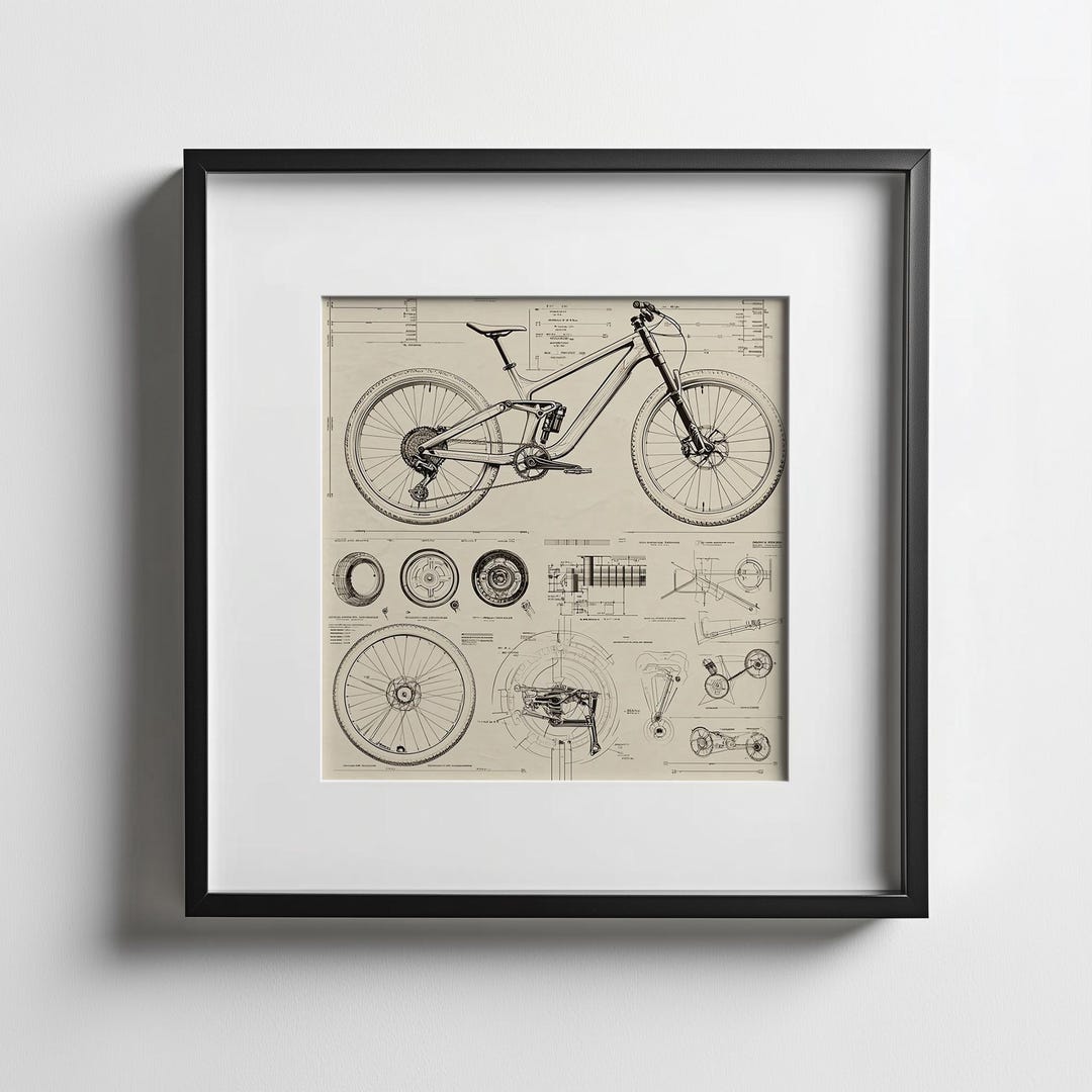 Vintage Mountain Bike Blueprint: Technical Schematic Art Print for ...