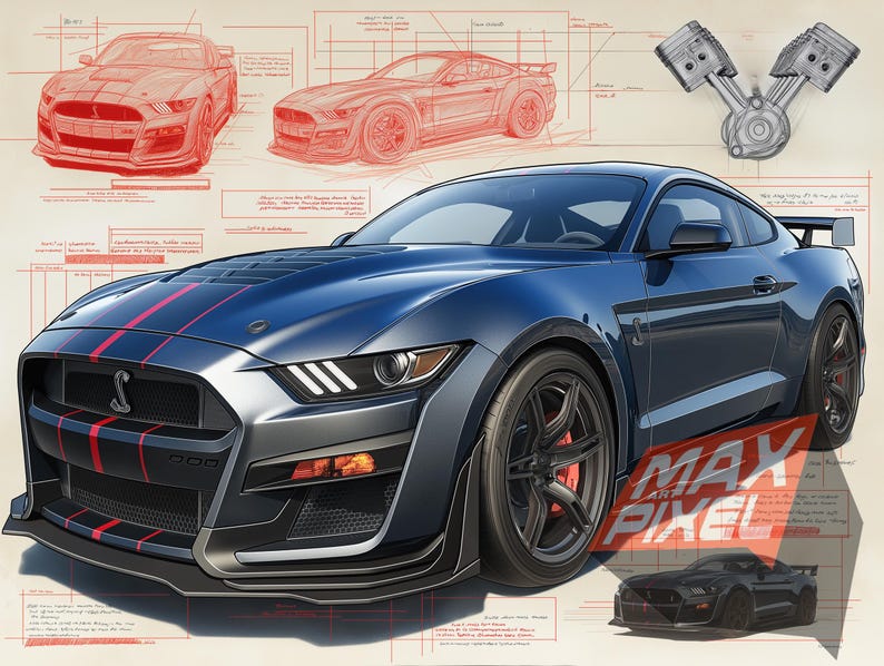 Mustang Shelby GT500 Blueprint Poster: Automotive Enthusiast's Wall Art ...