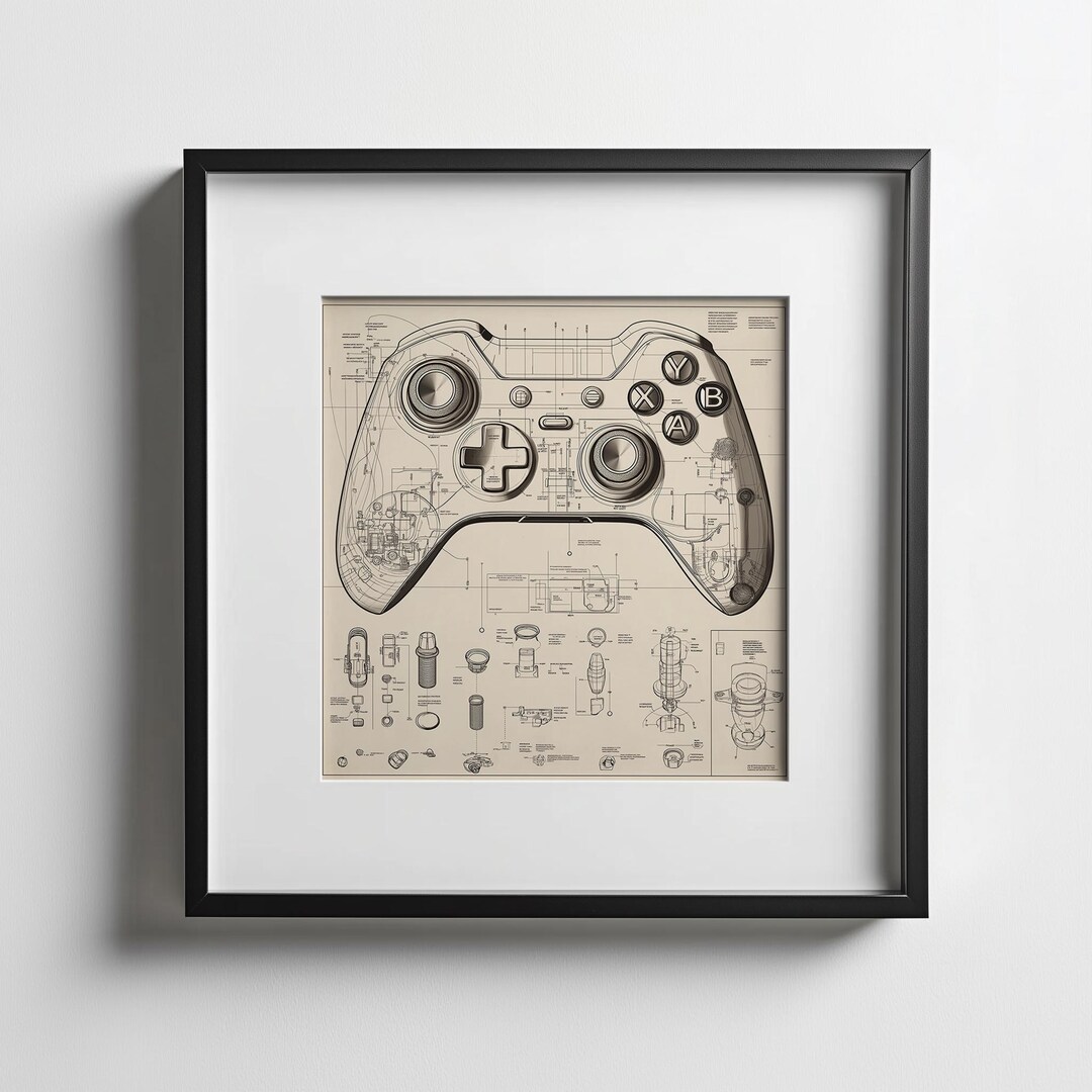 Vintage Xbox Controller Schematic: Digital Wall Art Print for Gaming ...