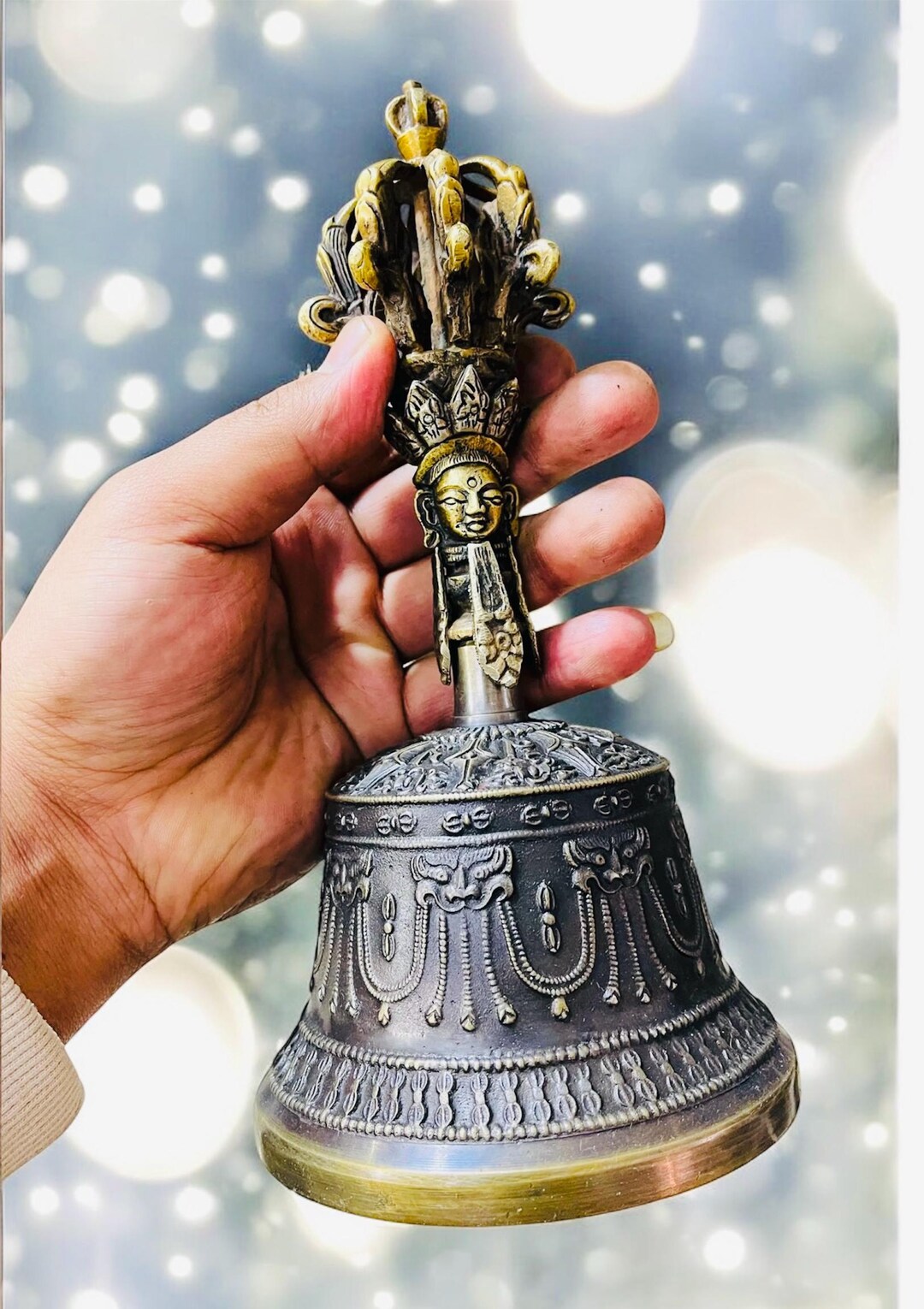 Handmade Tibetan 7-metal Vajra & Bell Set – Buddhist Bell for ...