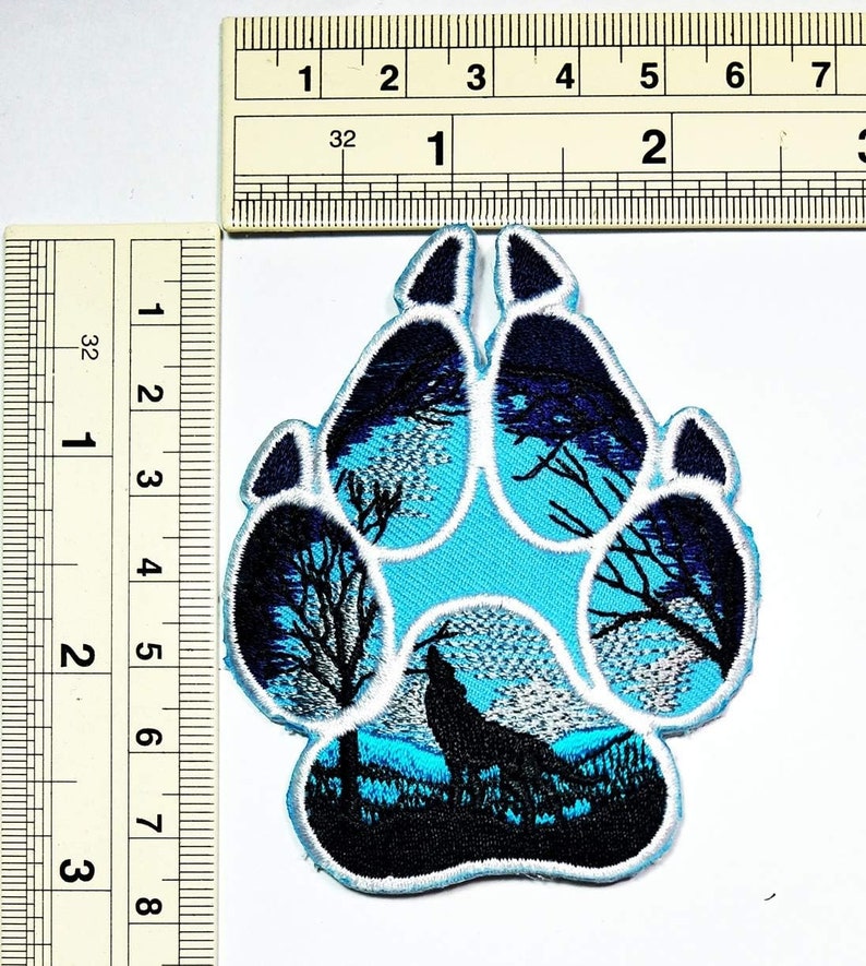 Set of 2 Wolf Howling Full Moon Paws Foot Cartoon Patch Wolf Patches ...