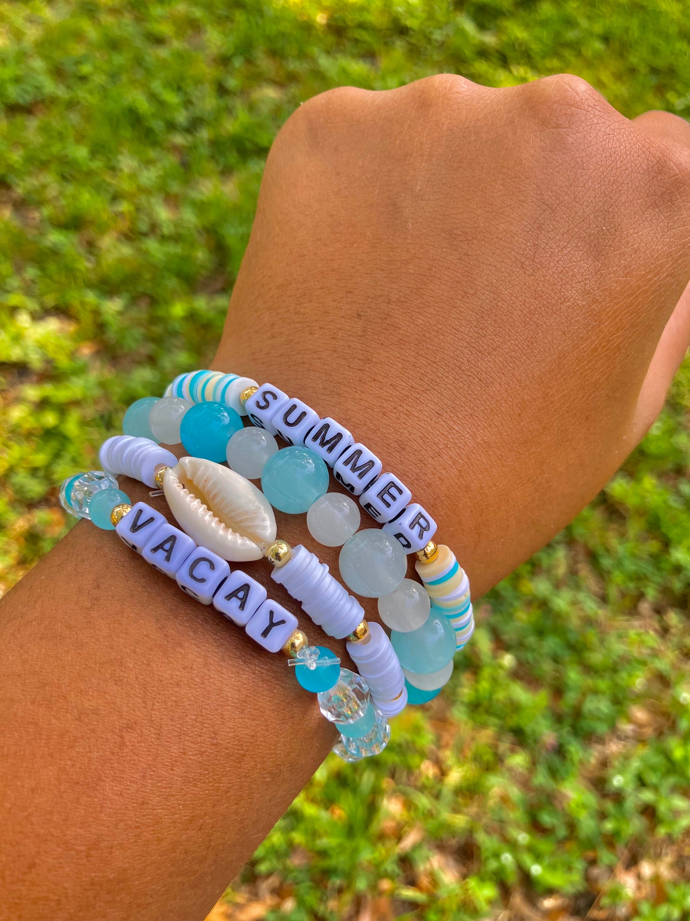 Preppy Blue Summer Bracelets Set. Summer Cowrie Shell Vacation Bead ...
