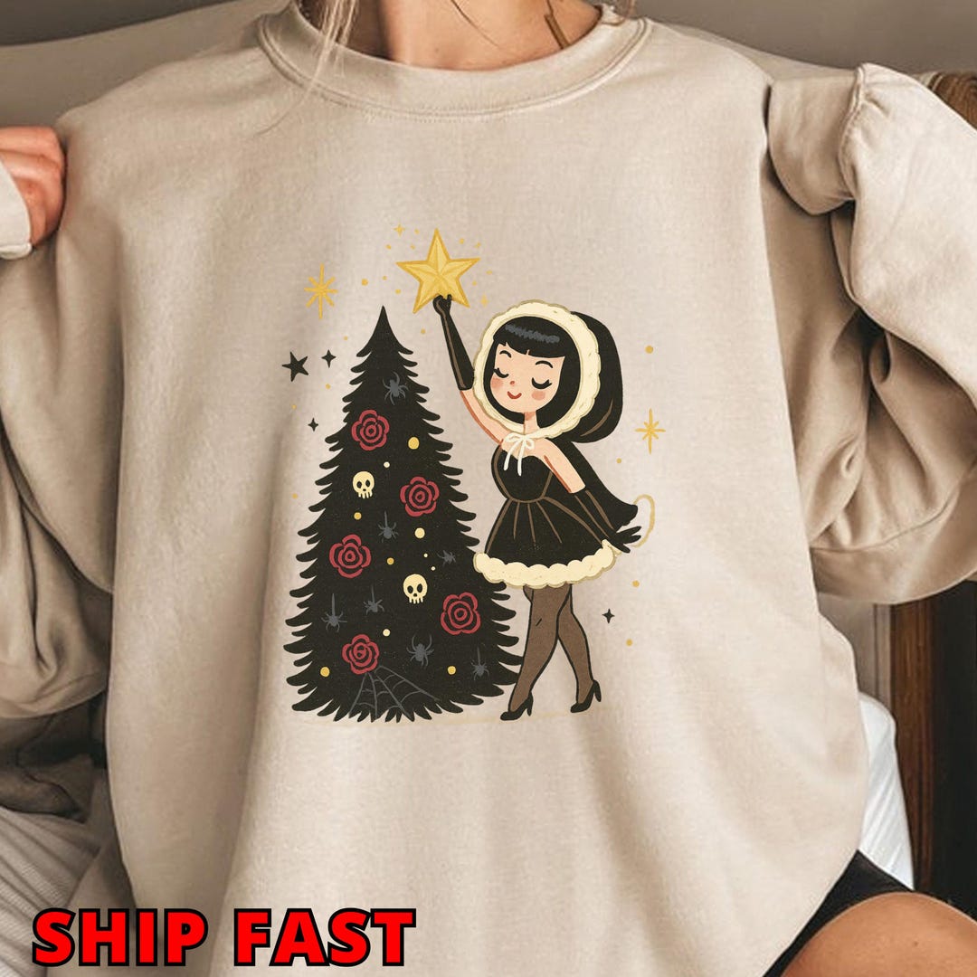 Comfort Colors® Gothic Christmas Pin up Girl Shirt, Retro Dark Xmas ...