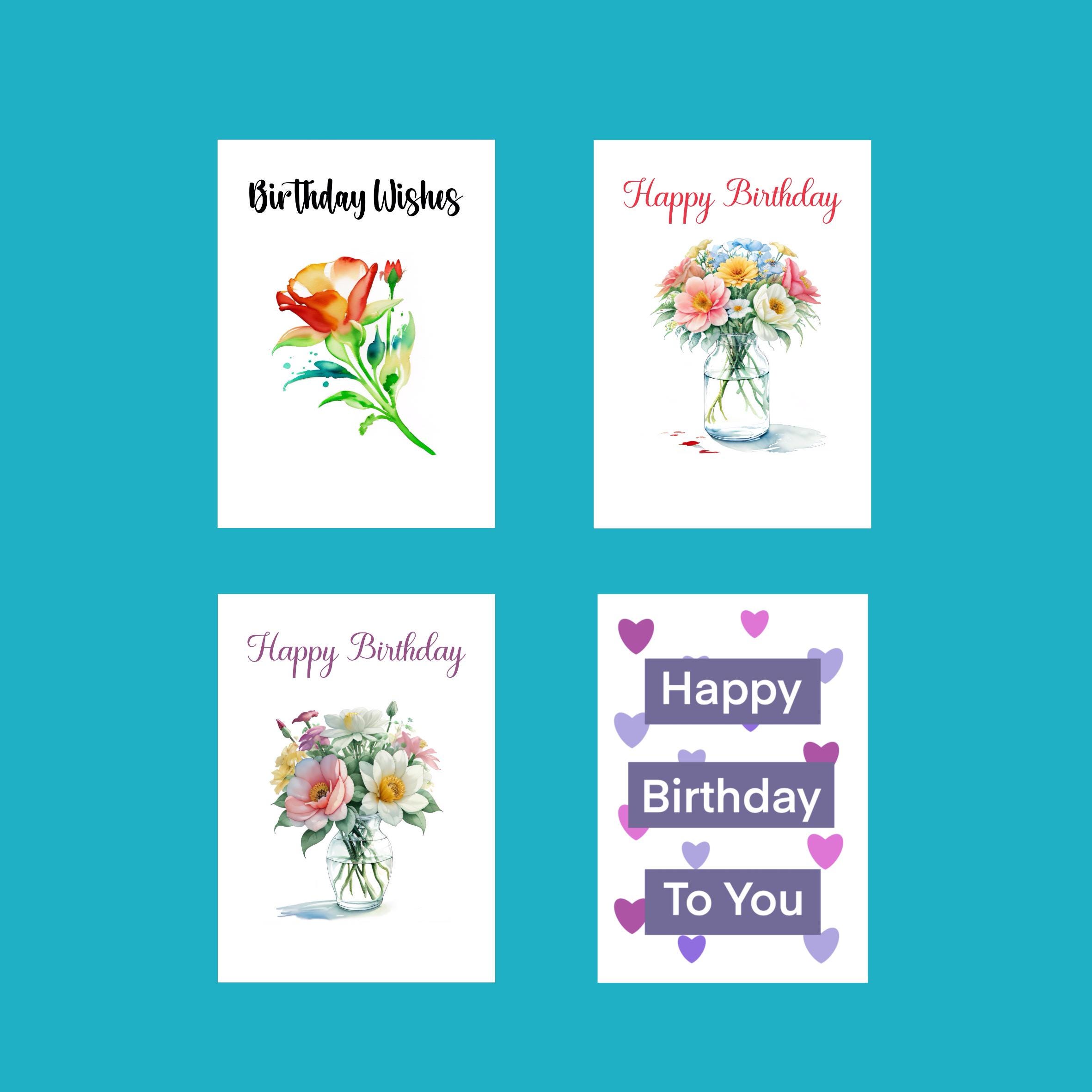50 Printable Birthday Cards Mega Bundle: DIY Greeting Card Set (PNG ...