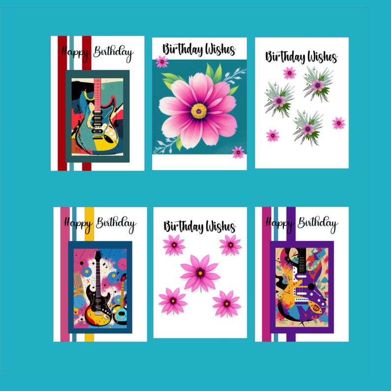 50 Printable Birthday Cards Mega Bundle: DIY Greeting Card Set (PNG ...