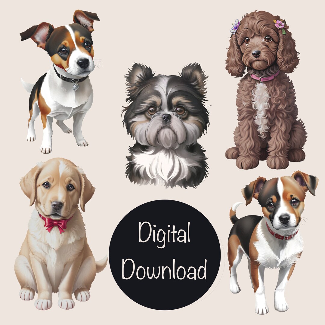 Set of 5 Cute Puppy Dog Clipart With Transparent Background for Your ...