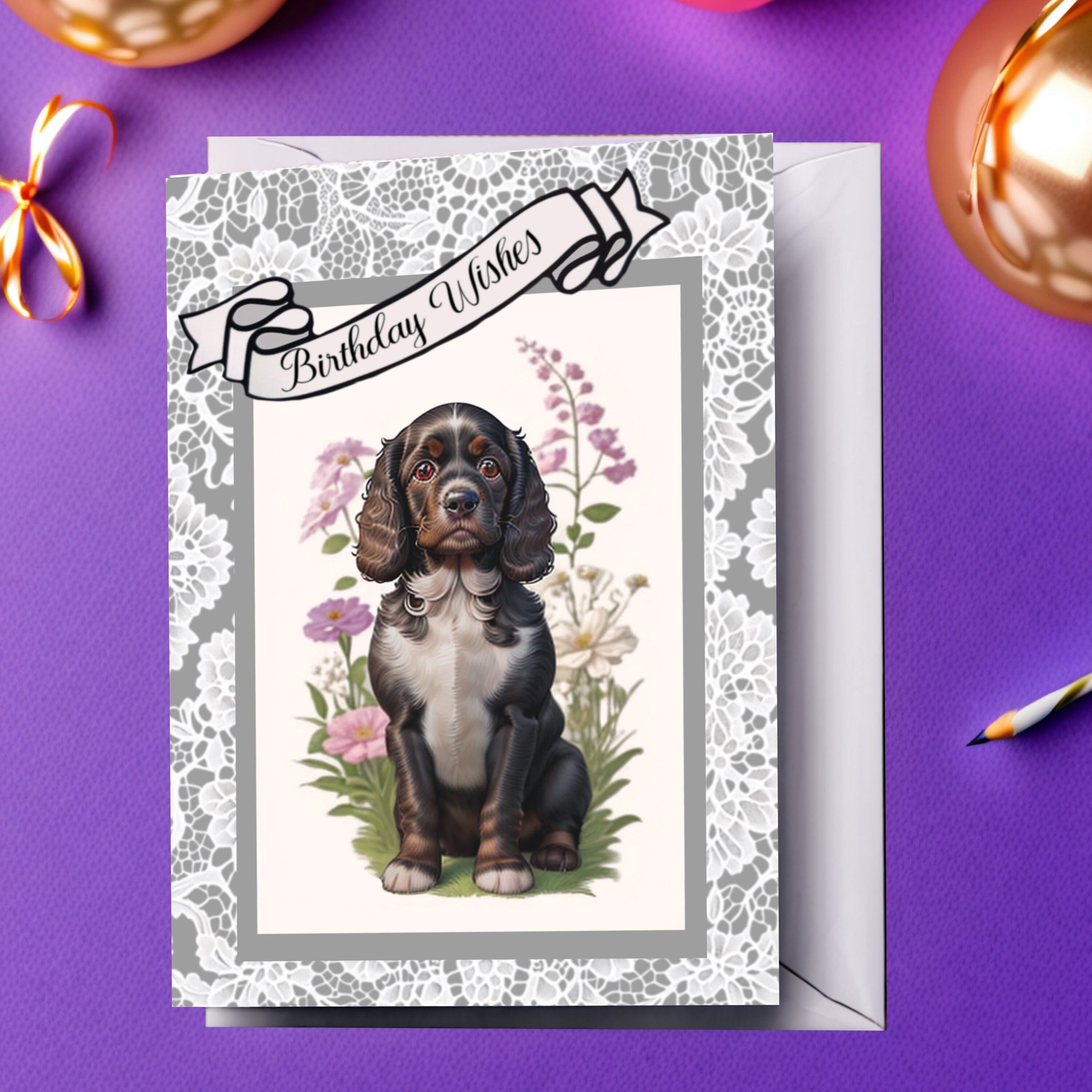 Birthday Wishes Digital Birthday Card With Cute Spaniel Dog, Instant ...
