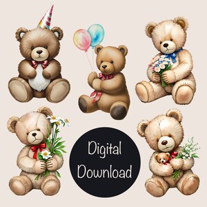 Set of 5 Cute Teddy Bear Clipart With Transparent Background for Your ...