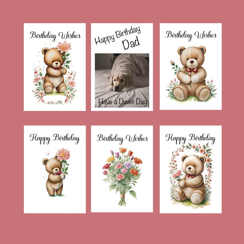 50 Printable Birthday Cards Mega Bundle: DIY Greeting Card Set (PNG ...