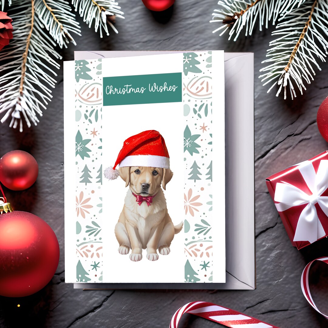 Labrador Christmas Card, Printable Greeting Card Template With Festive ...