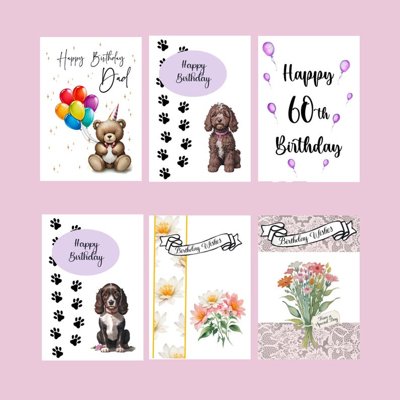 50 Printable Birthday Cards Mega Bundle: DIY Greeting Card Set (PNG ...