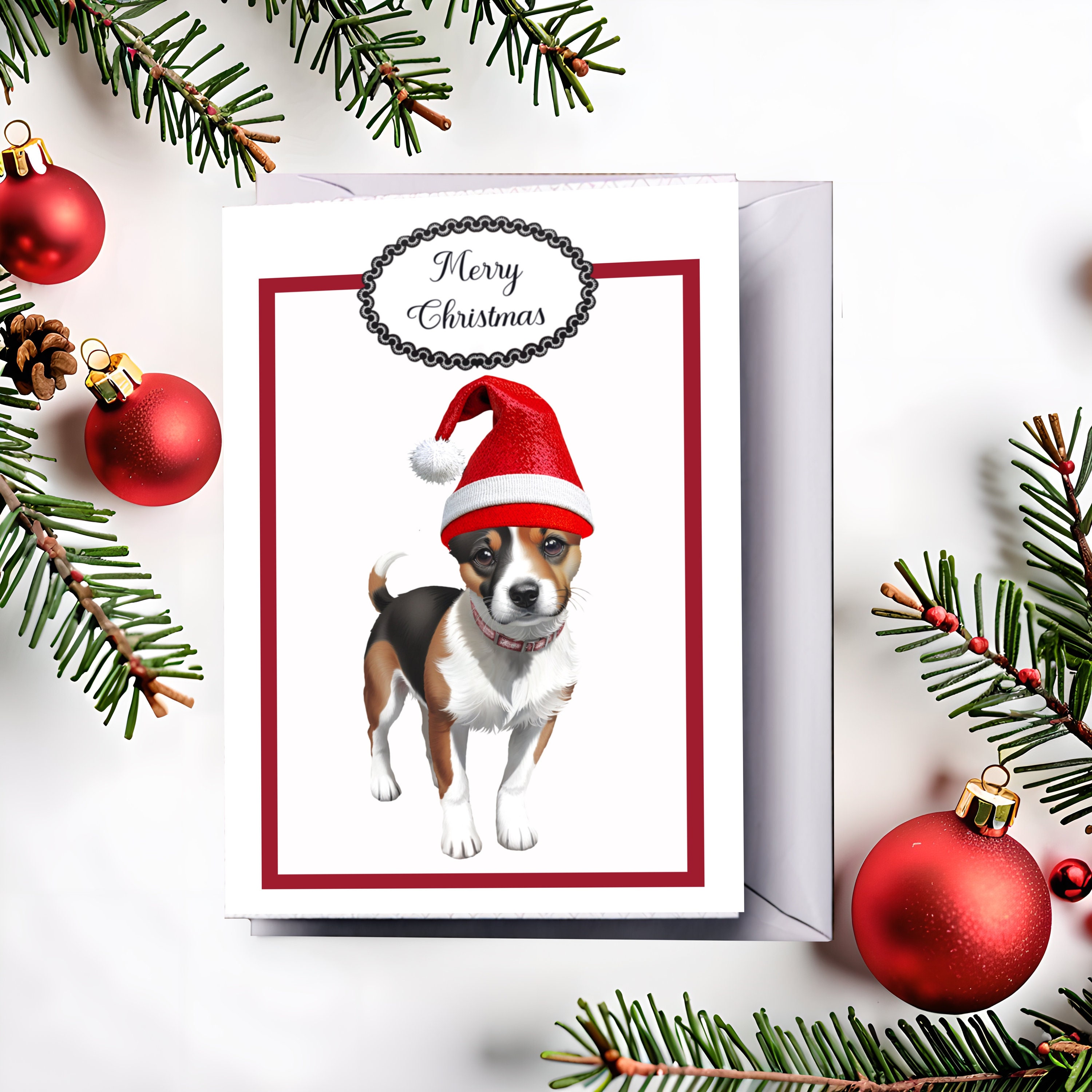 Jack Russell Christmas Card, Printable Greeting Card Template With ...