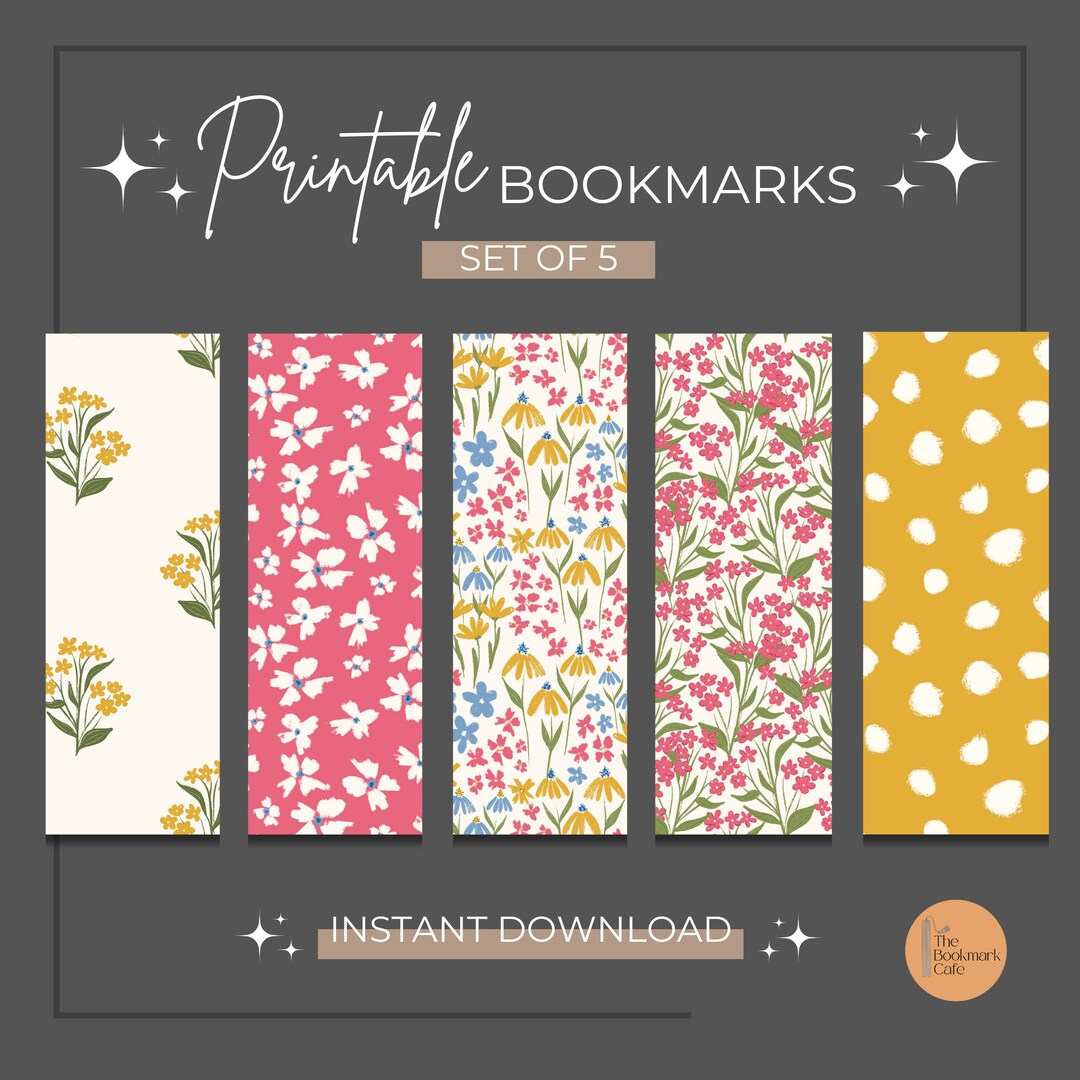 Printable Bookmarks, Digital Download, Set of 5, Summer Floral Bookmark ...
