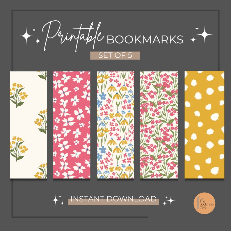 Printable Bookmarks, Digital Download, Set of 5, Summer Floral Bookmark ...