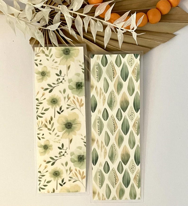 Simple Green Laminated Watercolor Bookmarks, Double Sided, Handcrafted ...