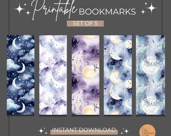 Whimsical Printable Bookmarks, Digital Download, Set of 5, Cute ...