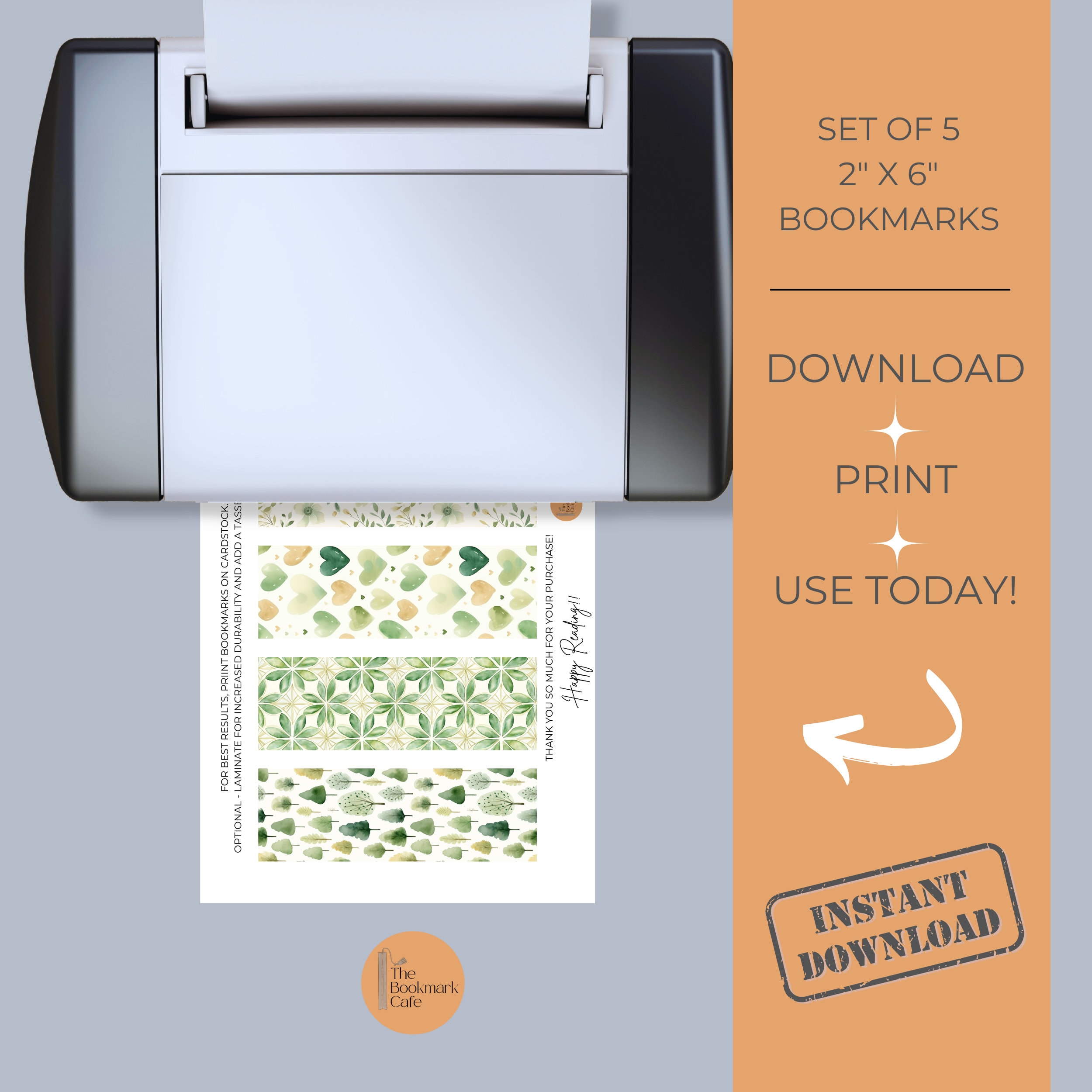 Printable Bookmarks, Digital Download, Set of 4, Green Bookmarks ...