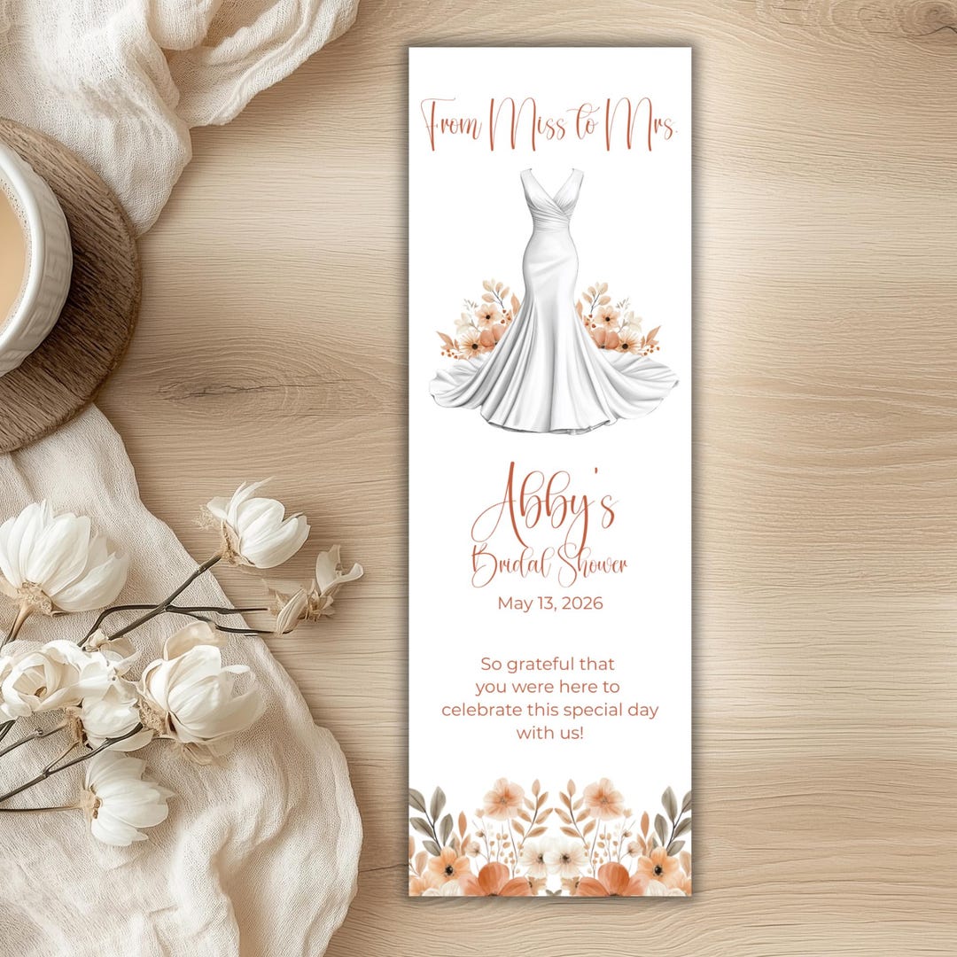 Bridal Shower Bookmark Favors, From Miss to Mrs Floral Keepsake, Bridal ...