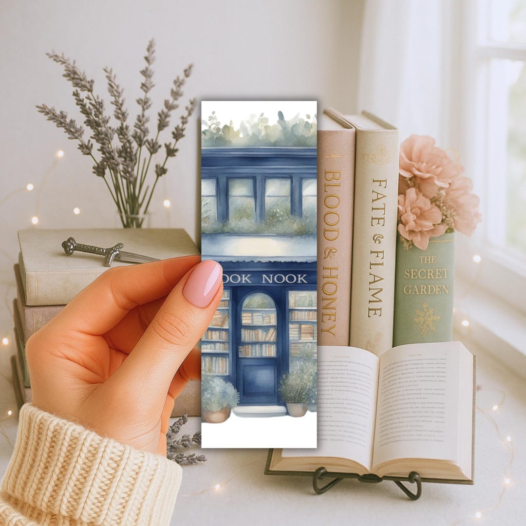 Cozy Bookshop Bookmark, Watercolor Door Design, Bookish Reading ...