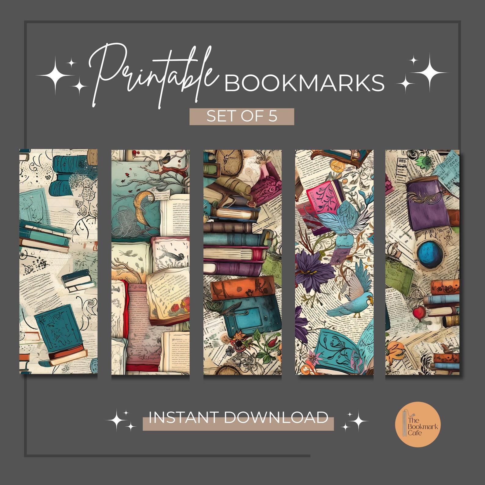 Whimsical Printable Bookmarks, Digital Download, Set of 5, Cute ...